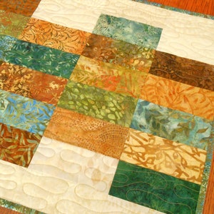 Quilted Batik Table Runner in Earth Tones With Blue, Modern Quilted ...