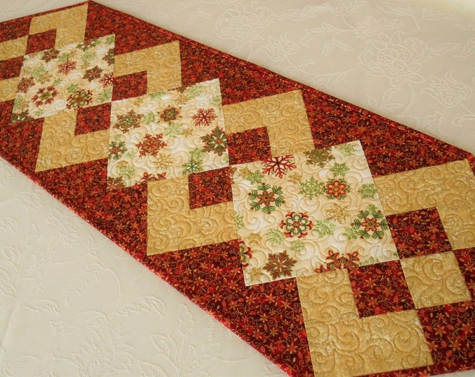 Christmas Table Runner in Red Green and Gold Snowflakes - Etsy