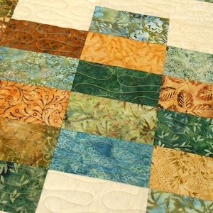 Quilted Batik Table Runner in Earth Tones With Blue, Modern Quilted ...