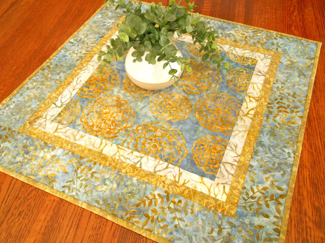 Quilted Blue and Golden Yellow Table Topper, Blue Table Topper With ...