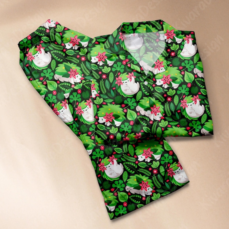 Shaymin Pajamas Set Grass Hedgehog Anime Sleep Forest Loungewear ...