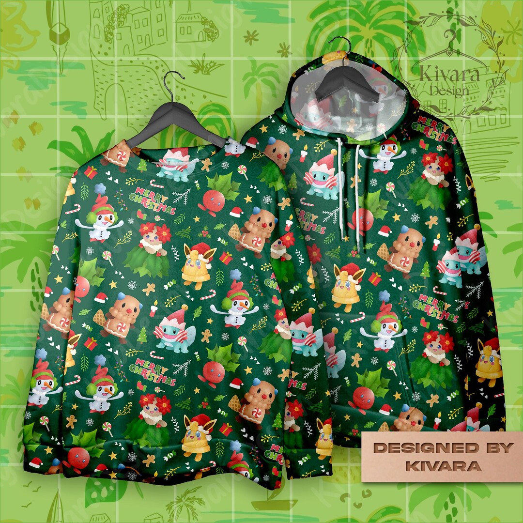Anime Christmas Hoodie Sweatshirt Mudkip, Oddish, Bellossom, Oshawott ...