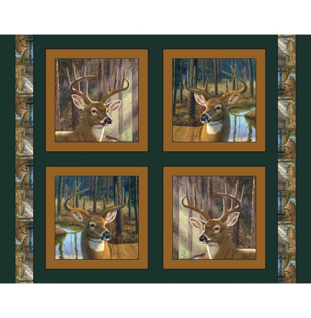 BUCK A ROO BUCK Deer Fabric Pillow Quilt Panel 100% Cotton Woven Fabric ...
