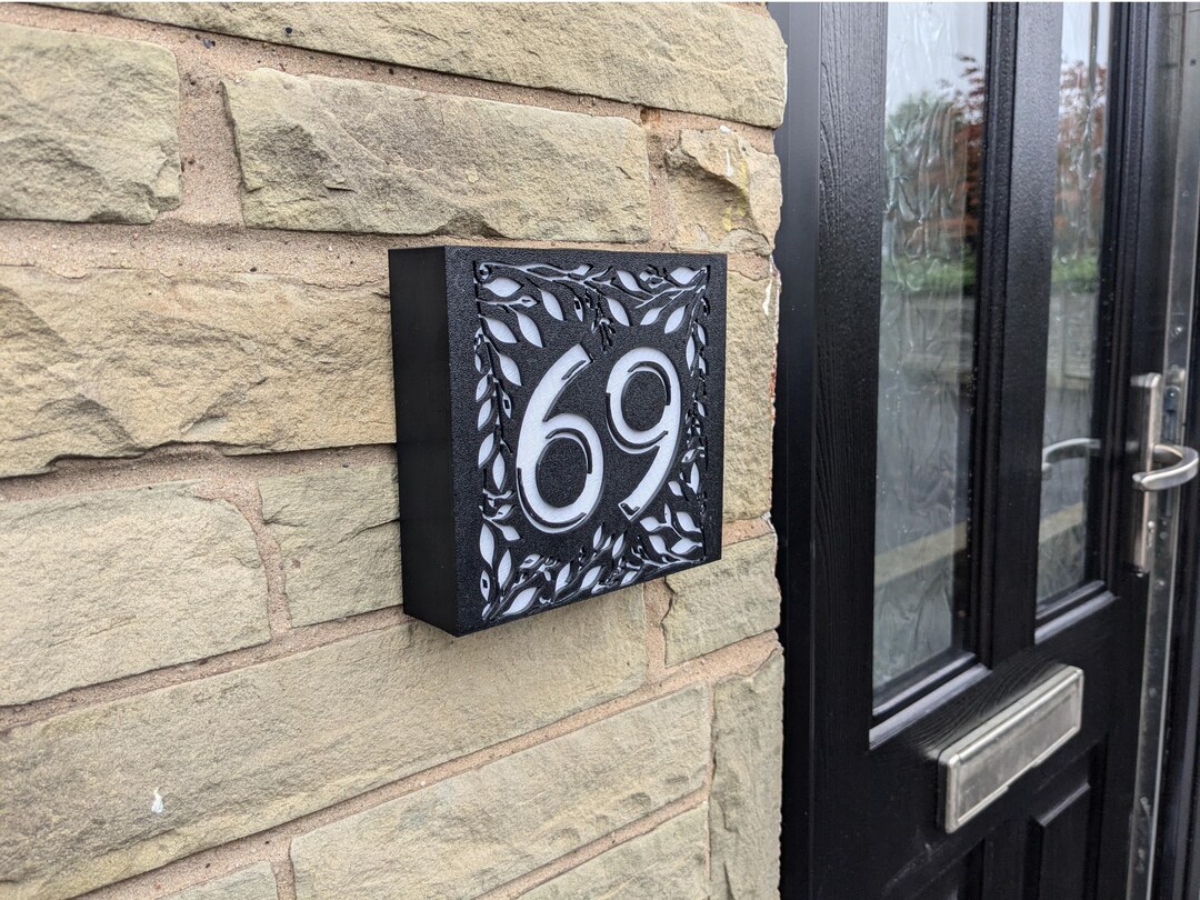 Solar-powered House Number Sign With Custom Number Stylish Leaf Pattern ...