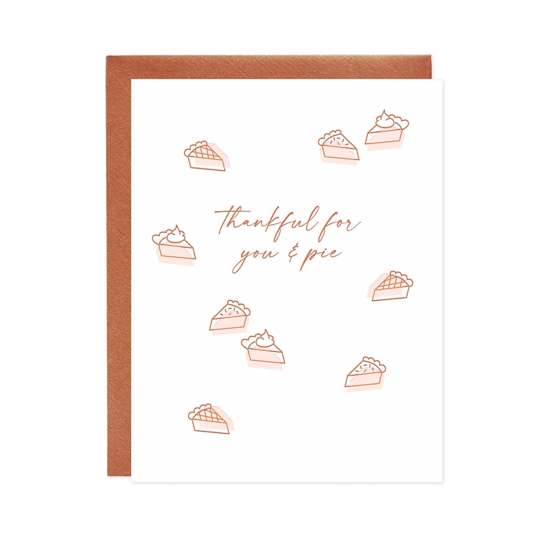 Thankful for You and Pie Card - Letterpress Thanksgiving Card, Pumpkin ...