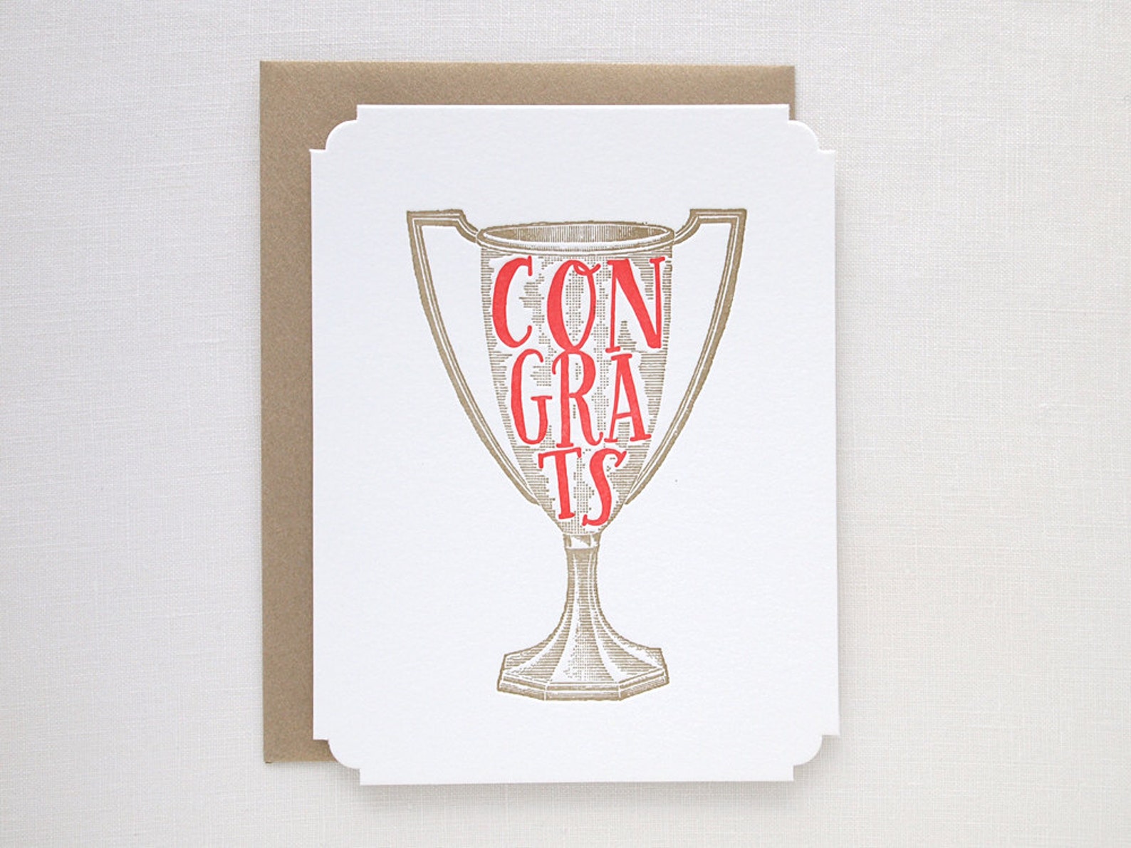 Congrats Trophy Deluxe Greeting Congratulations Letterpress | Etsy