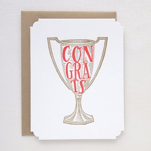 Congrats Trophy Deluxe Greeting Congratulations Letterpress | Etsy
