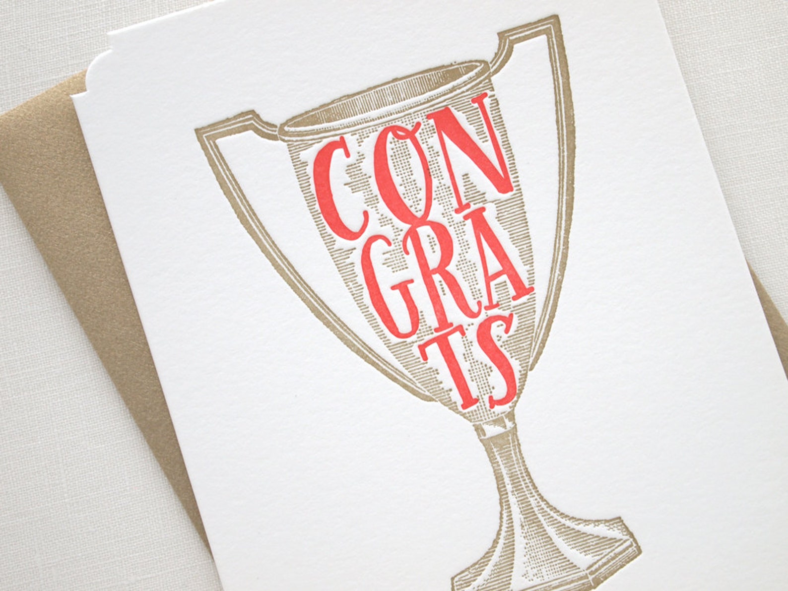 Congrats Trophy Deluxe Greeting Congratulations Letterpress | Etsy