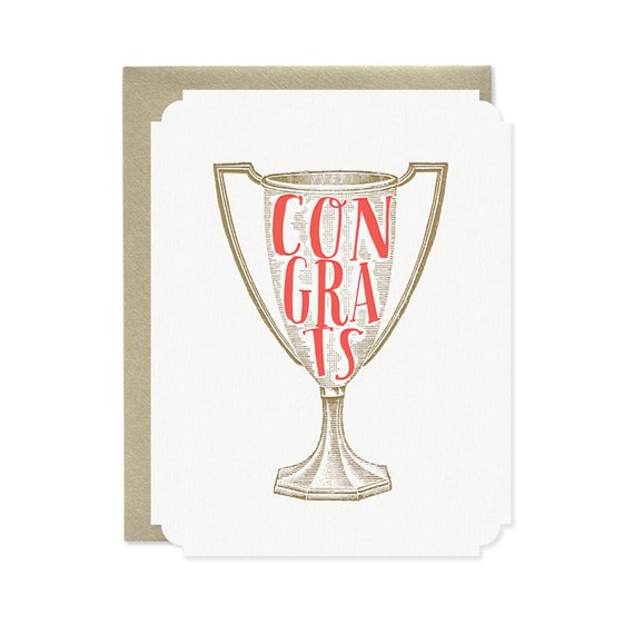 Congrats Trophy Deluxe Greeting Congratulations Letterpress | Etsy