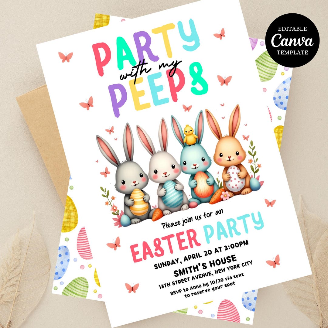 Editable Party With My Peeps Easter Party Invitation, Happy Rabbit ...