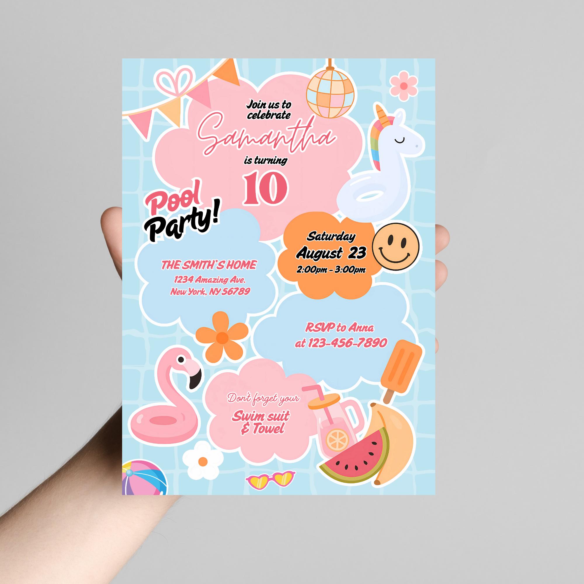 Editable Preppy Pool Party Girl Birthday Invitation Preppy Birthday ...