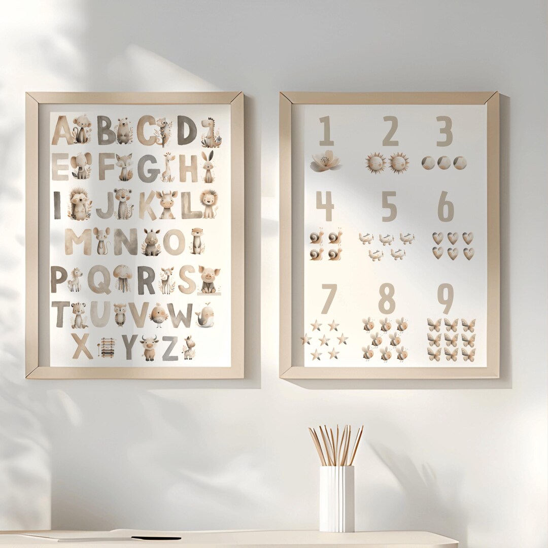 ABC and Numbers Poster Watercolor Animals for the Children's Room ...