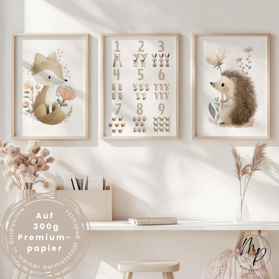 Learning Numbers Poster Set: Forest Animals | Neutral Nursery Decor ...