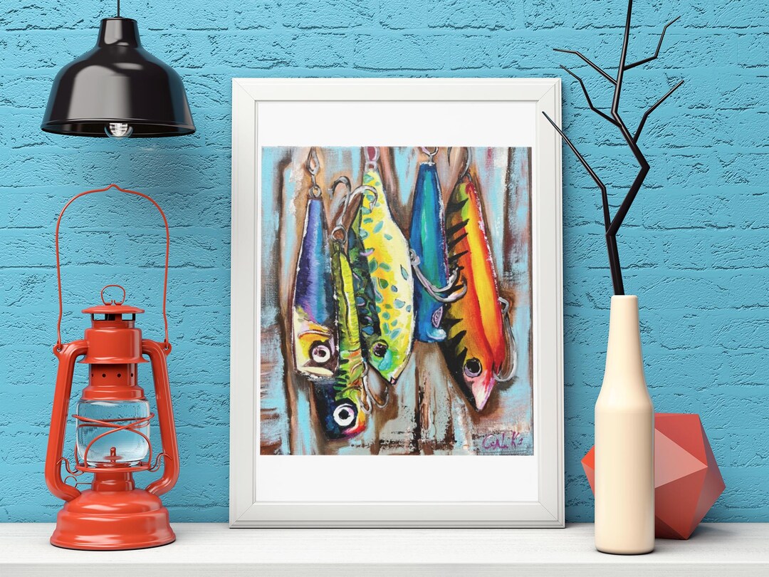 Vibrant Fishing Lures Art Print - Abstract Oil Painting, Colorful ...