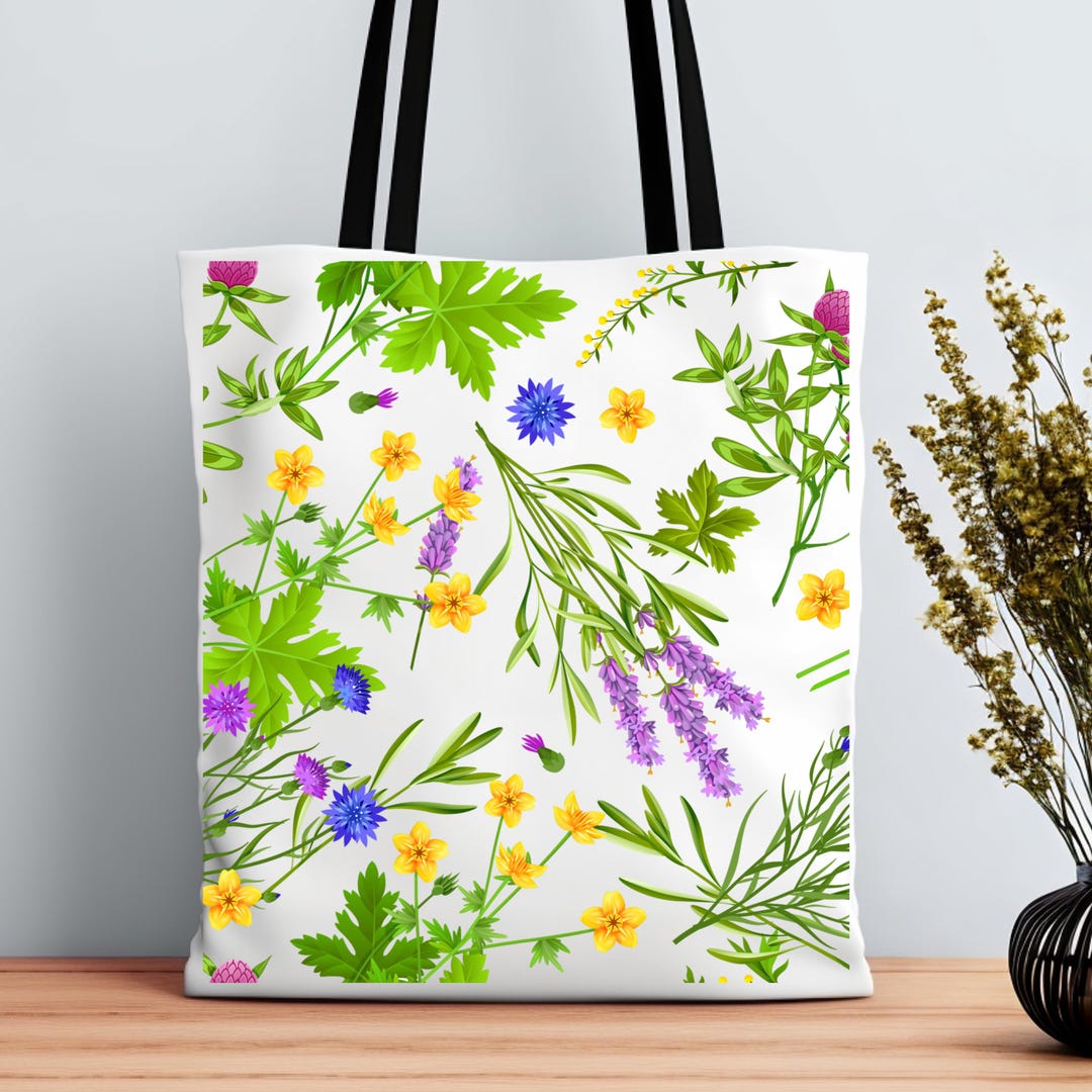 Trendy Cute Preppy Tote-bag, Floral White Tote Bag, Grasses, Gift for ...
