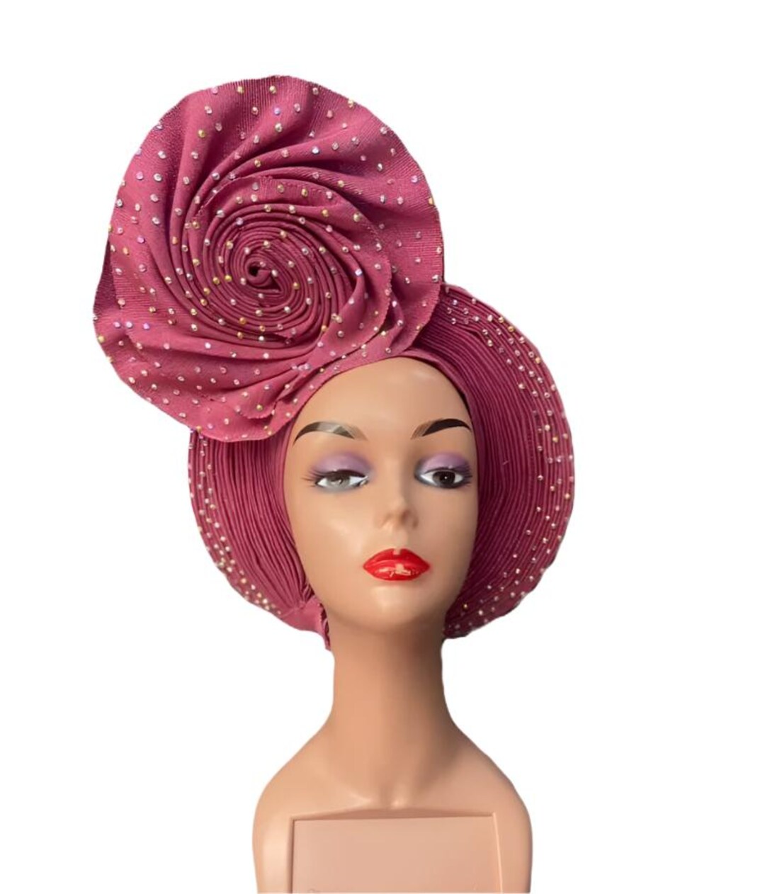 Pink African Headwrap, Autogele Aso-oke, Pre-tied Head Wrap, African ...