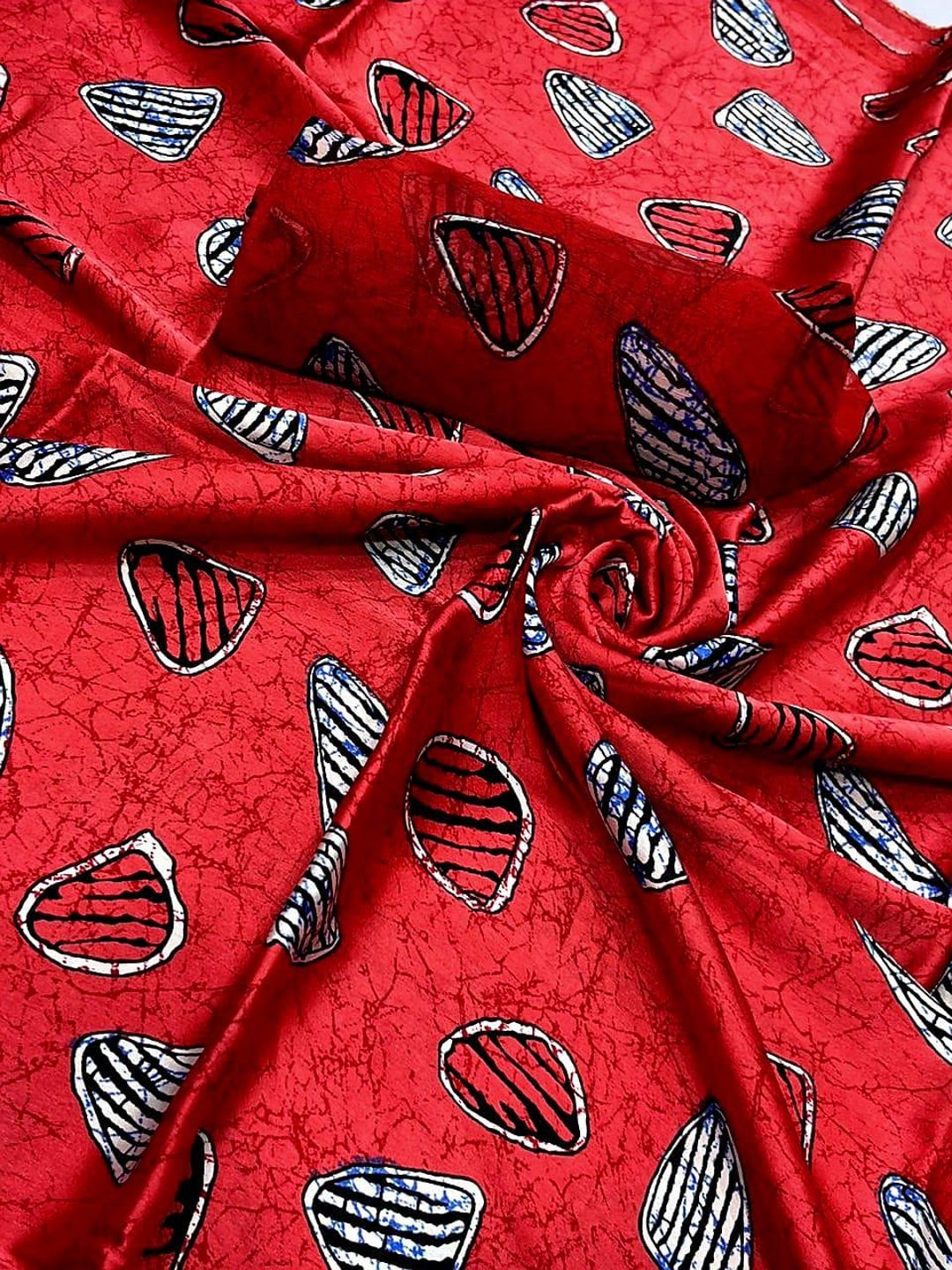 Red Silky Soft Fabric Sold by the Yard, Red Adire Silky Satin Fabric ...