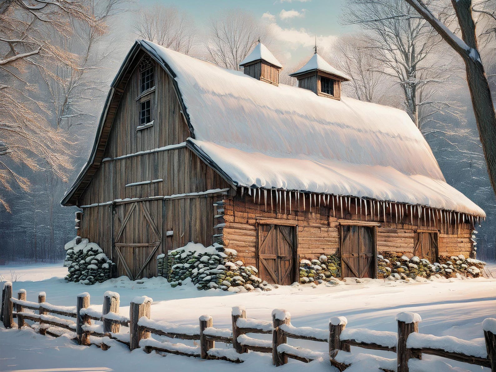 Beautiful Winter Scene of Old Barn in the Snow Ths A.i. Generated Photo ...