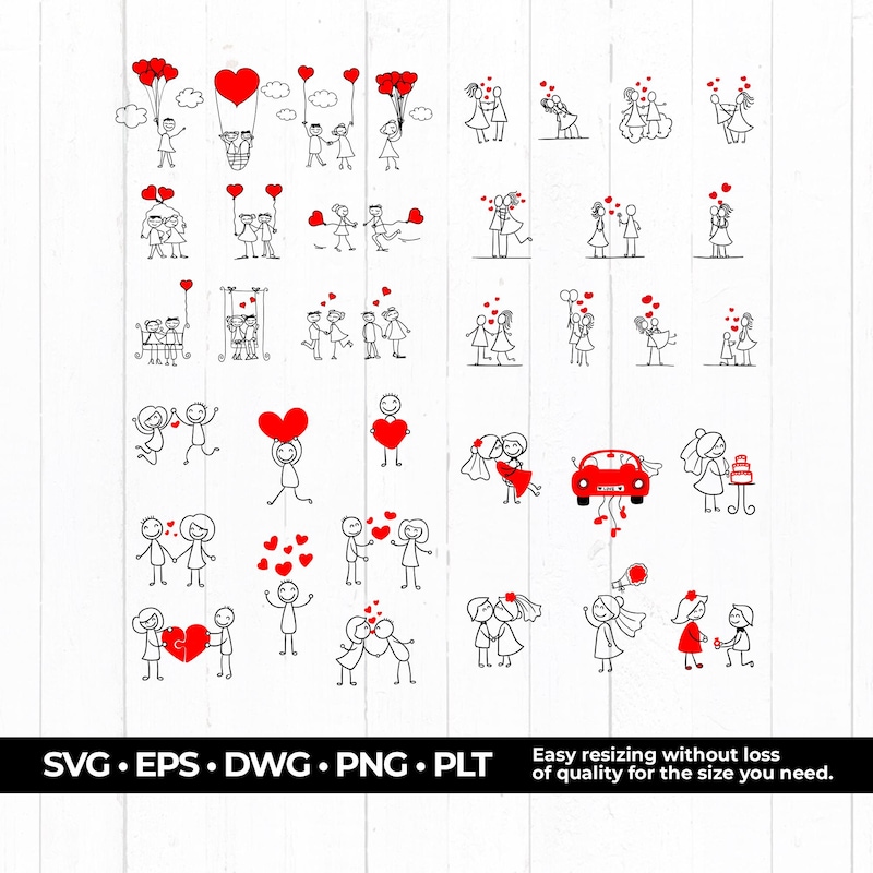 Valentine Stick Figures - Etsy UK
