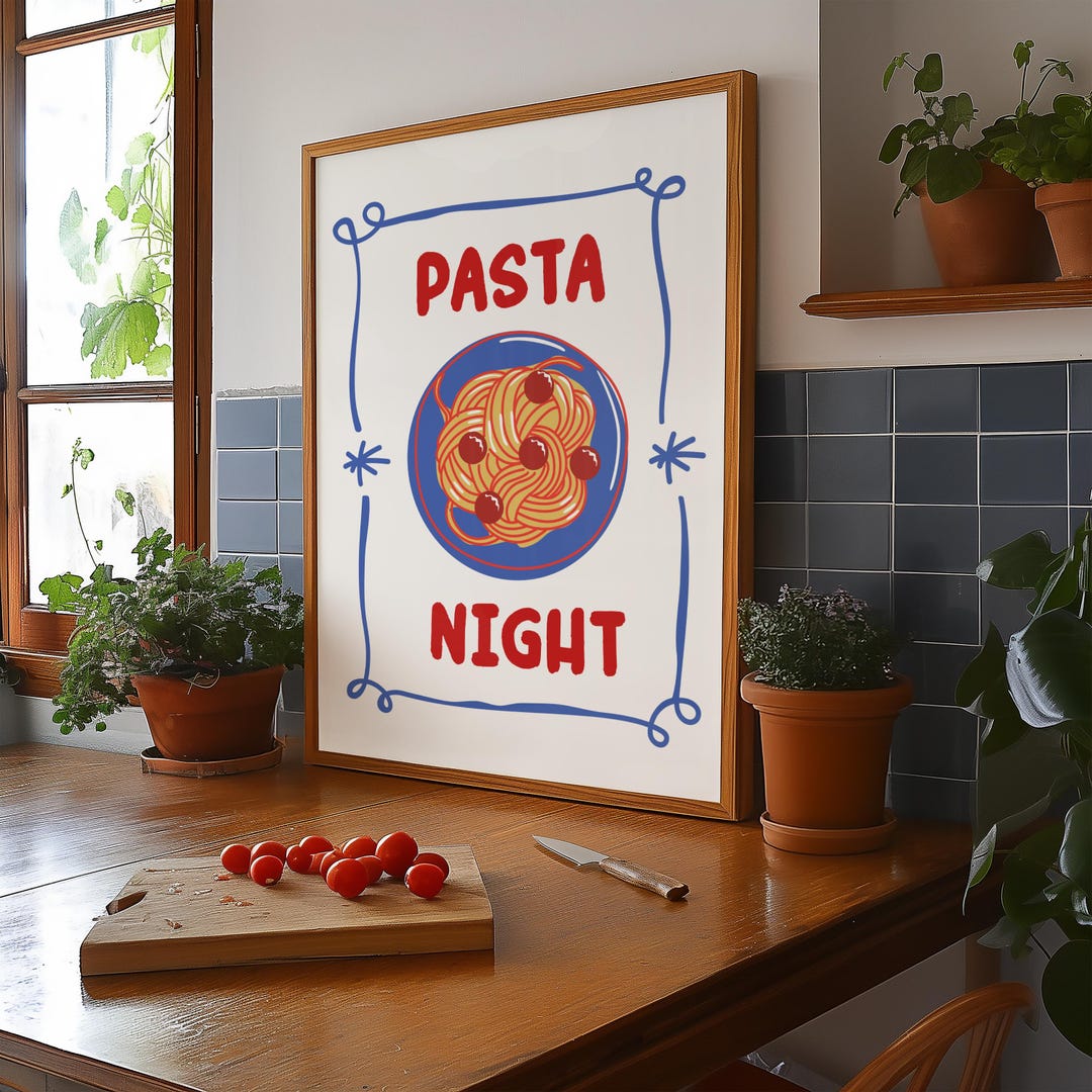 Pasta Night Poster, Retro Italian Food Poster, Spaghetti Art ...
