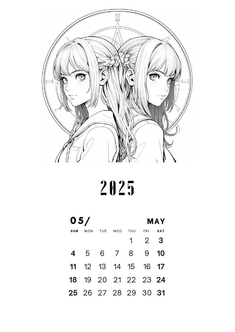 Whitchy Digital Calendar - Manga-inspired Coloring Calendar 2025 (A4 ...