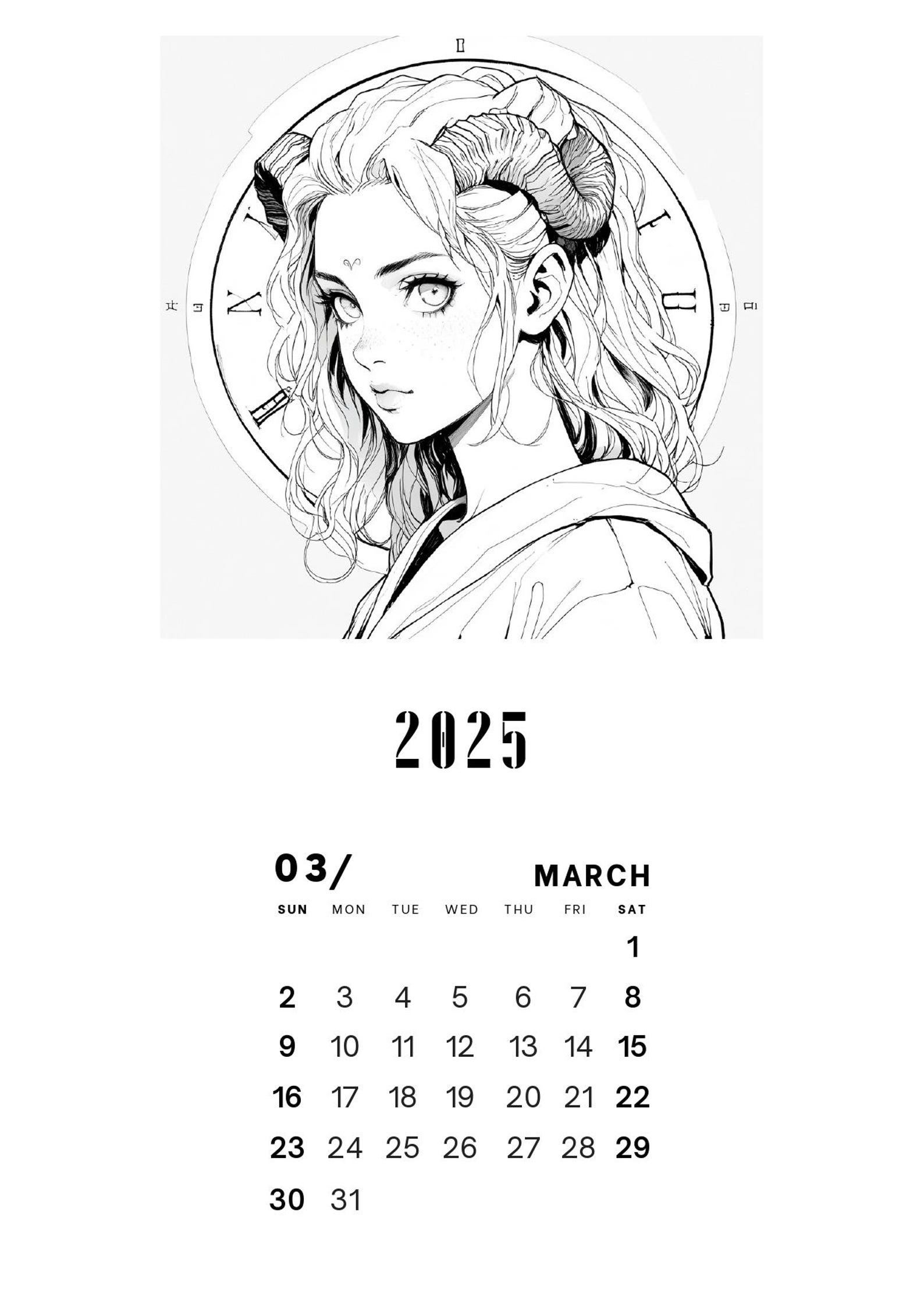 Whitchy Digital Calendar - Manga-inspired Coloring Calendar 2025 (A4 ...