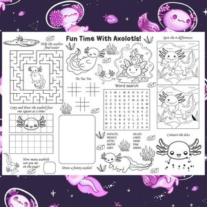 Printable Axolotls Activity Sheet - Axolotls Coloring Placemat ...