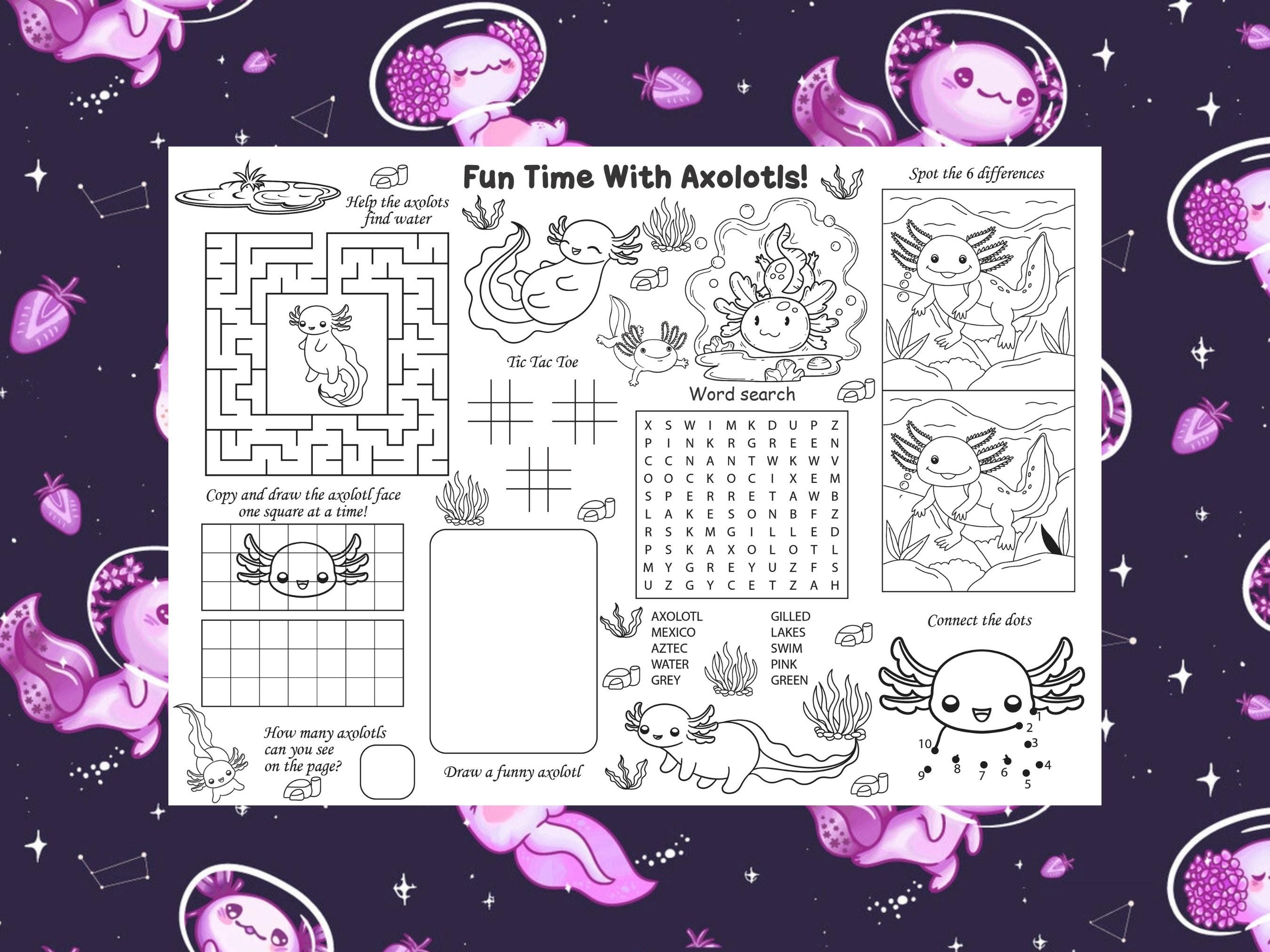 Printable Axolotls Activity Sheet - Axolotls Coloring Placemat ...