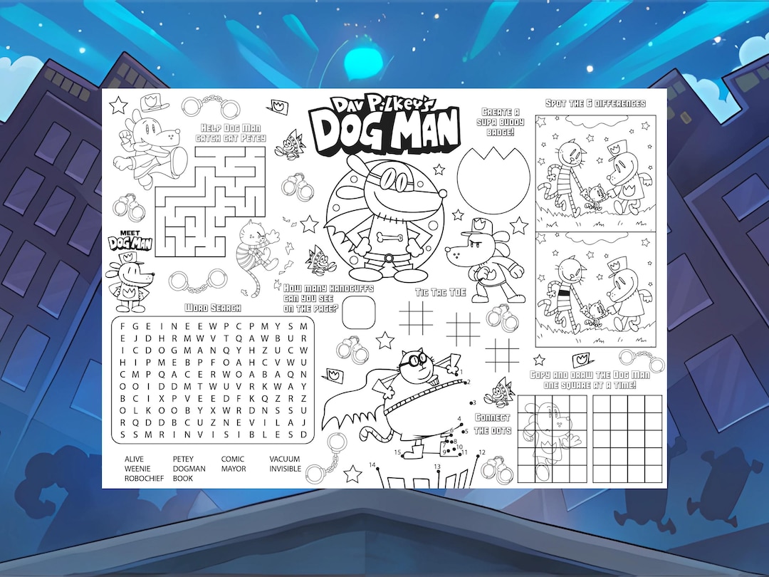 Printable Dog Man Birthday Activity Sheet, Dog Man Coloring Placemat ...