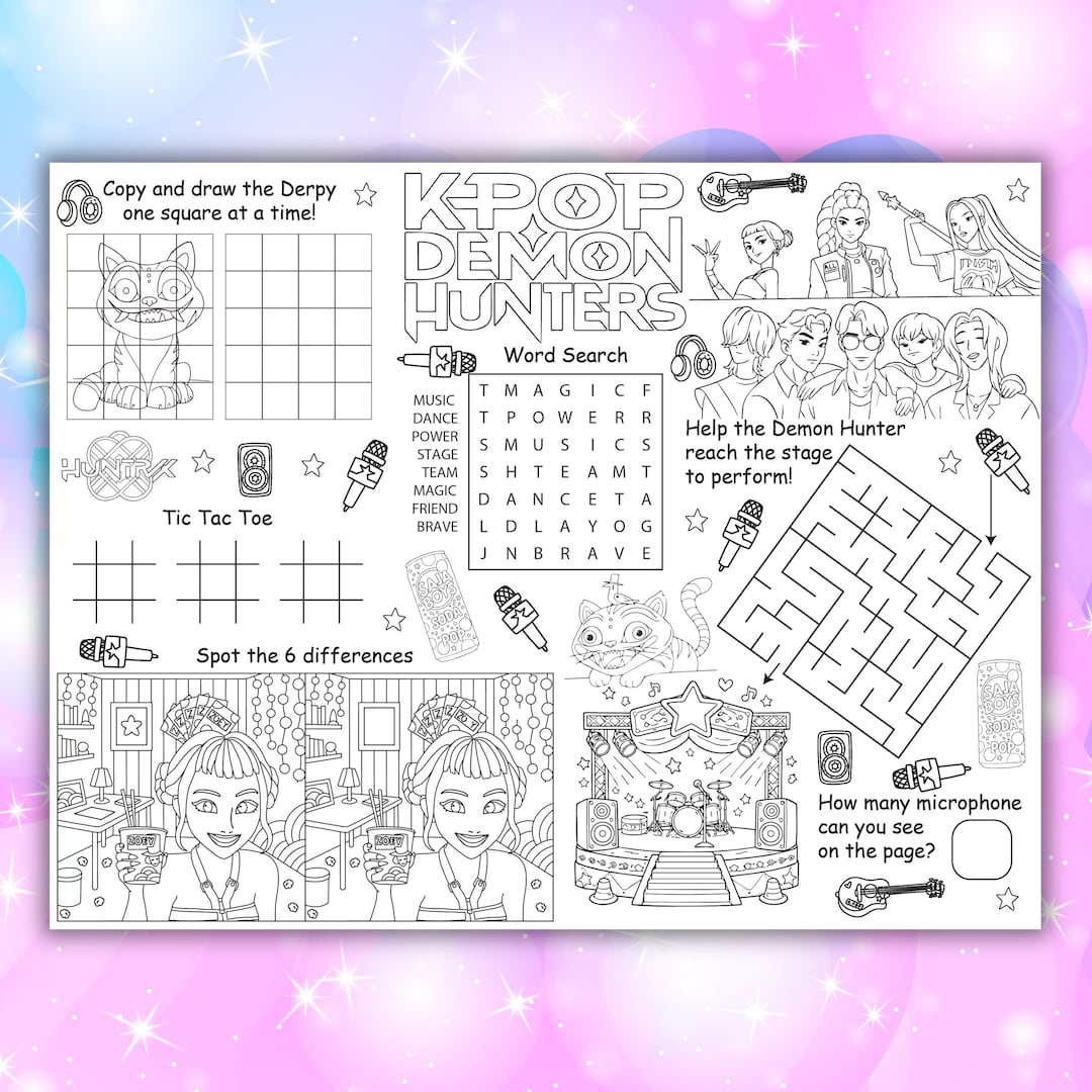 Huntrix Birthday Activity Sheet, K Pop Coloring Placemat, K-pop Demons ...