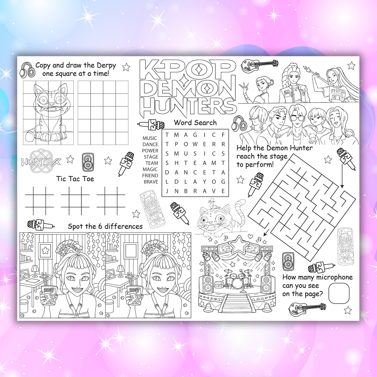Huntrix Birthday Activity Sheet, K Pop Coloring Placemat, K-pop Demons ...