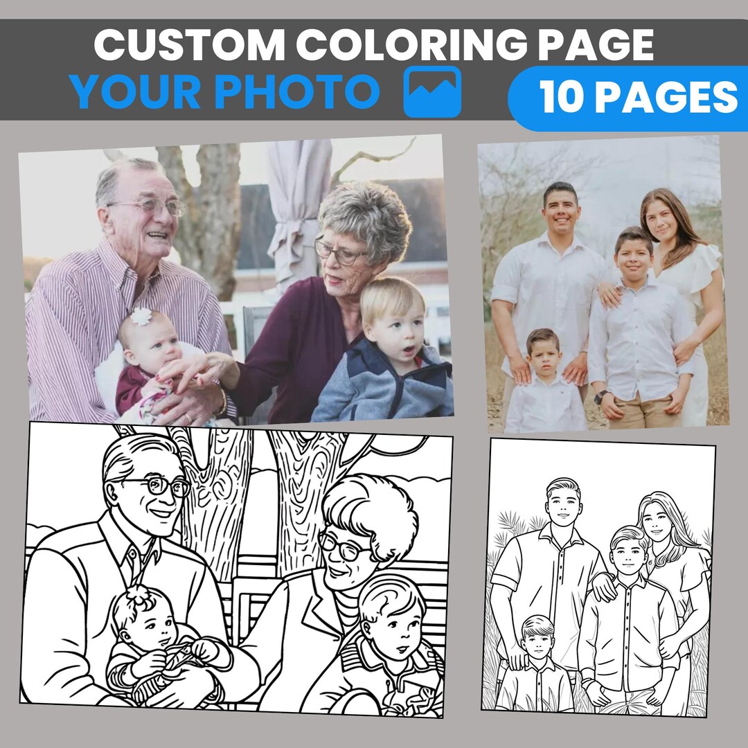 Custom Coloring Book Pages - 10 Personalised Coloring Pages From Photo ...