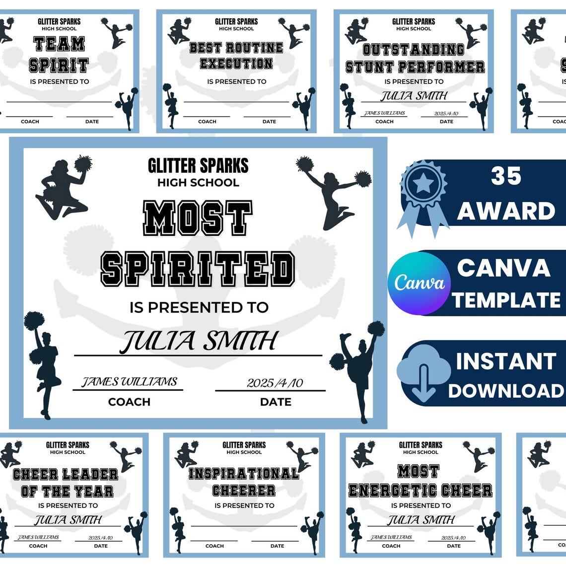 Editable Cheerleading Award Certificates - Cheerleader Ceremony Awards ...