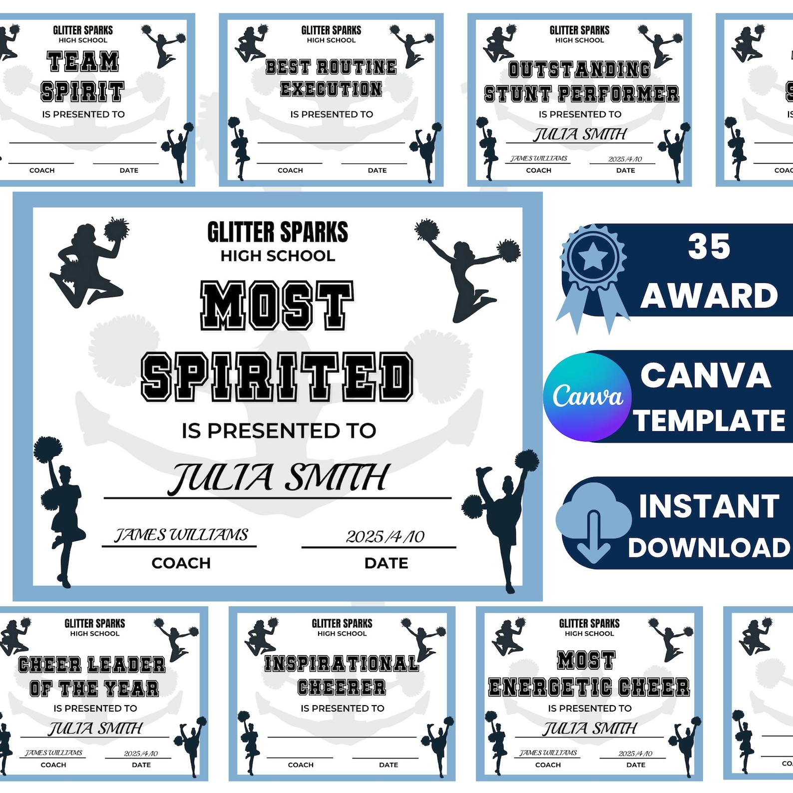 Editable Cheerleading Award Certificates - Cheerleader Ceremony Awards ...