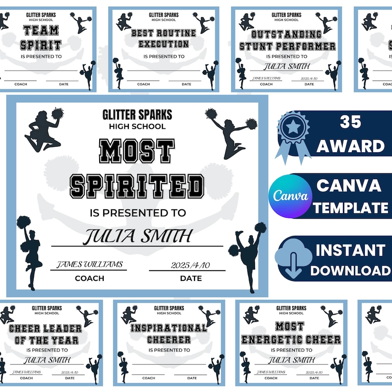 Editable Cheerleading Award Certificates - Cheerleader Ceremony Awards ...