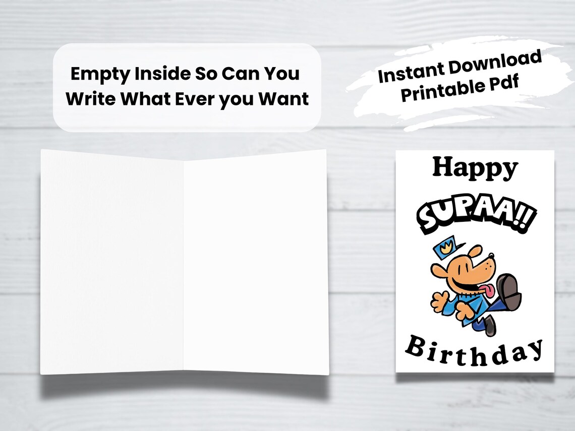 Dog Man Theme Birthday Card, PRINTABLE Dog Man Birthday Card ...