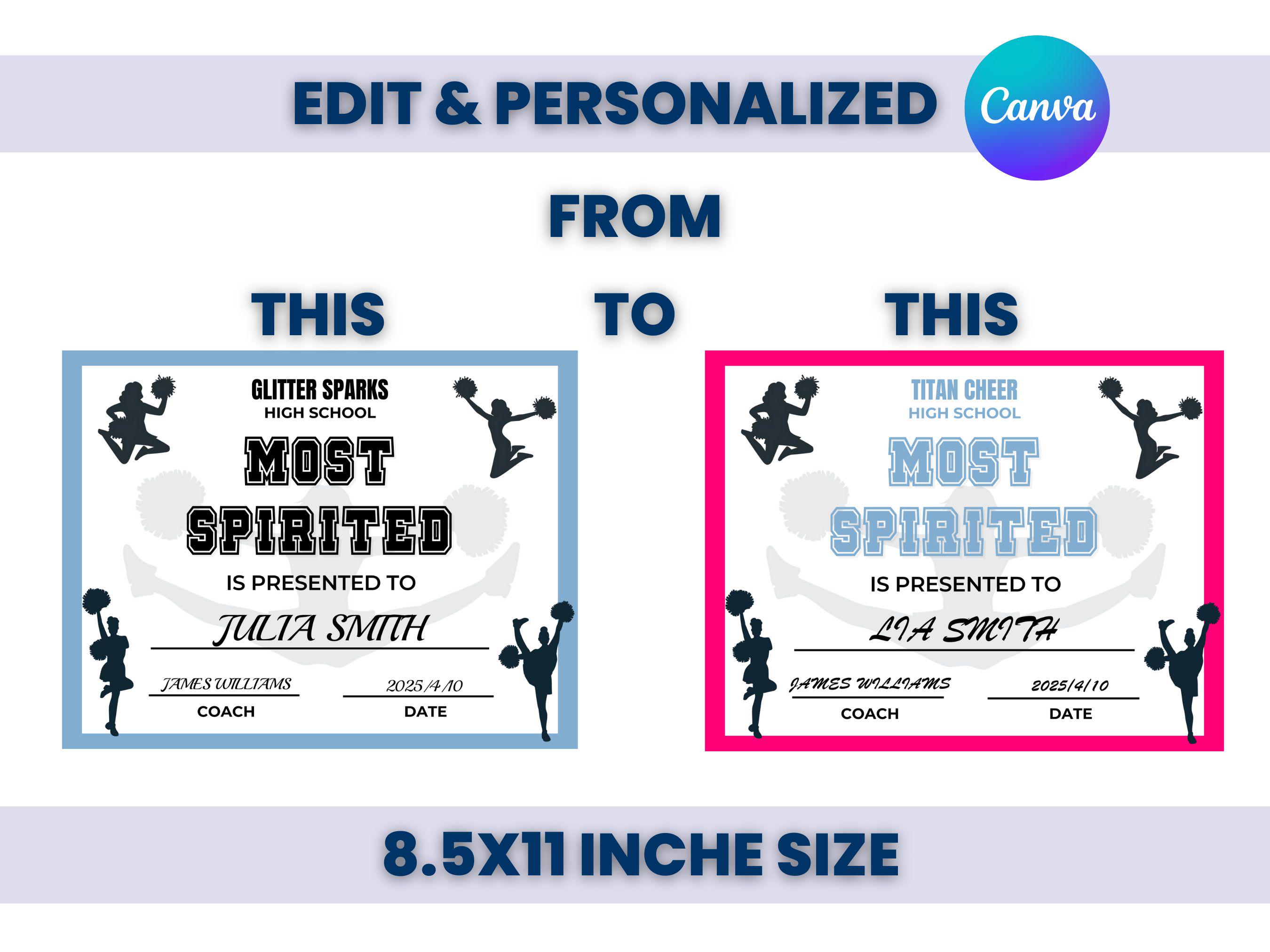 Editable Cheerleading Award Certificates: Cheer Team Ceremony (canva ...
