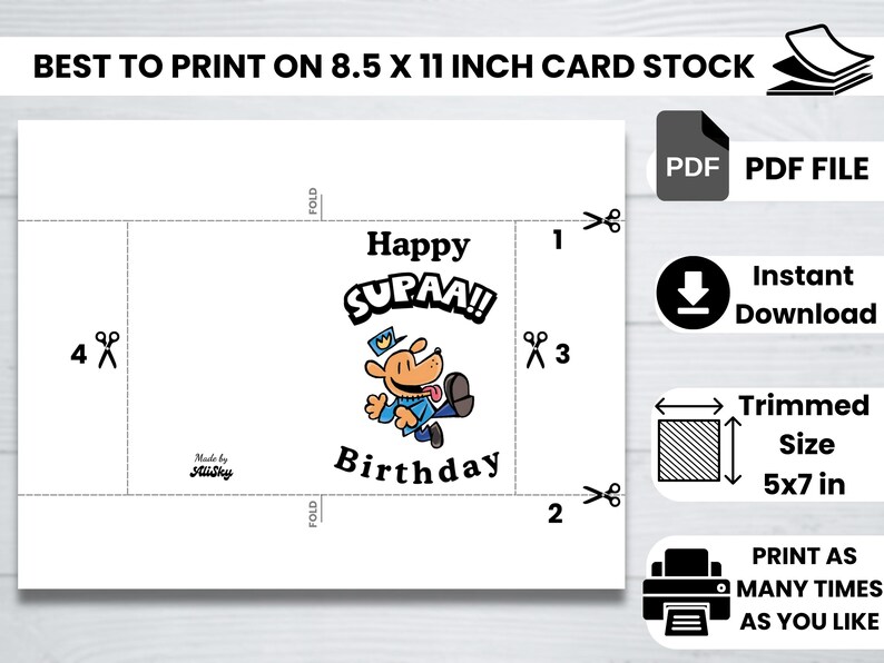 Dog Man Theme Birthday Card, PRINTABLE Dog Man Birthday Card ...