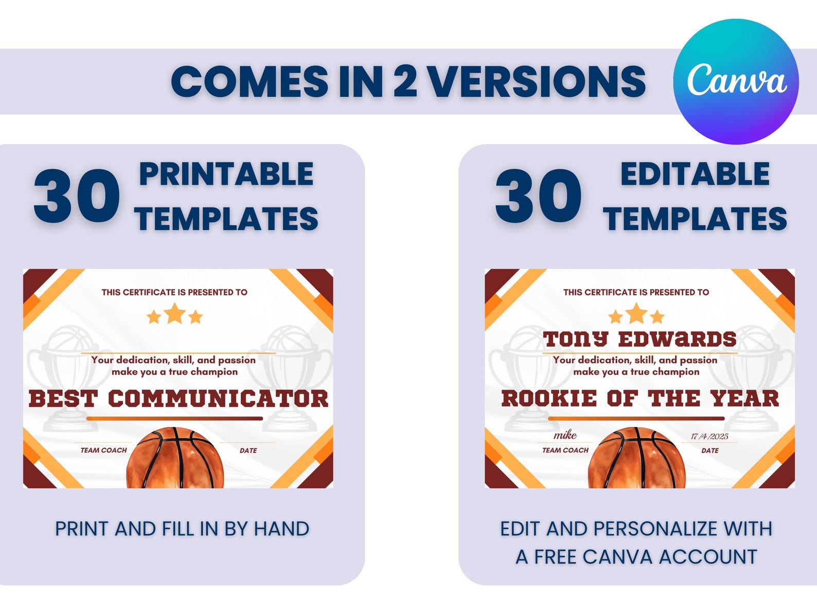 Editable Basketball Award Certificate Template - Basketball Award ...