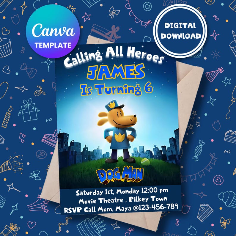 Editable Dog Man Movie Ticket Birthday Invitation, Dog-themed Movie ...