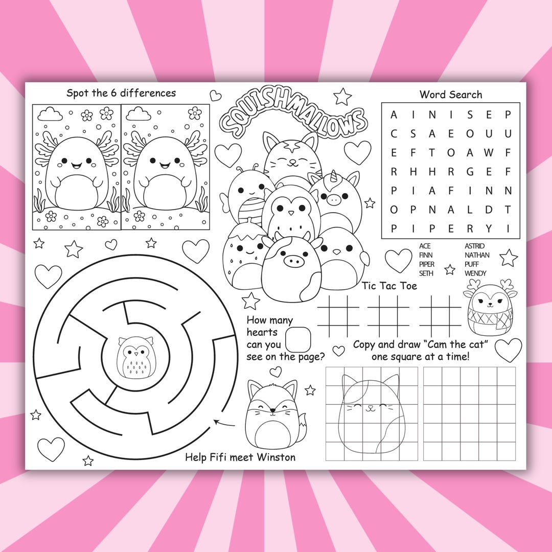 Squishmallow Activity Sheet, Squishie Birthday Placemat, Kawaii Squishy ...