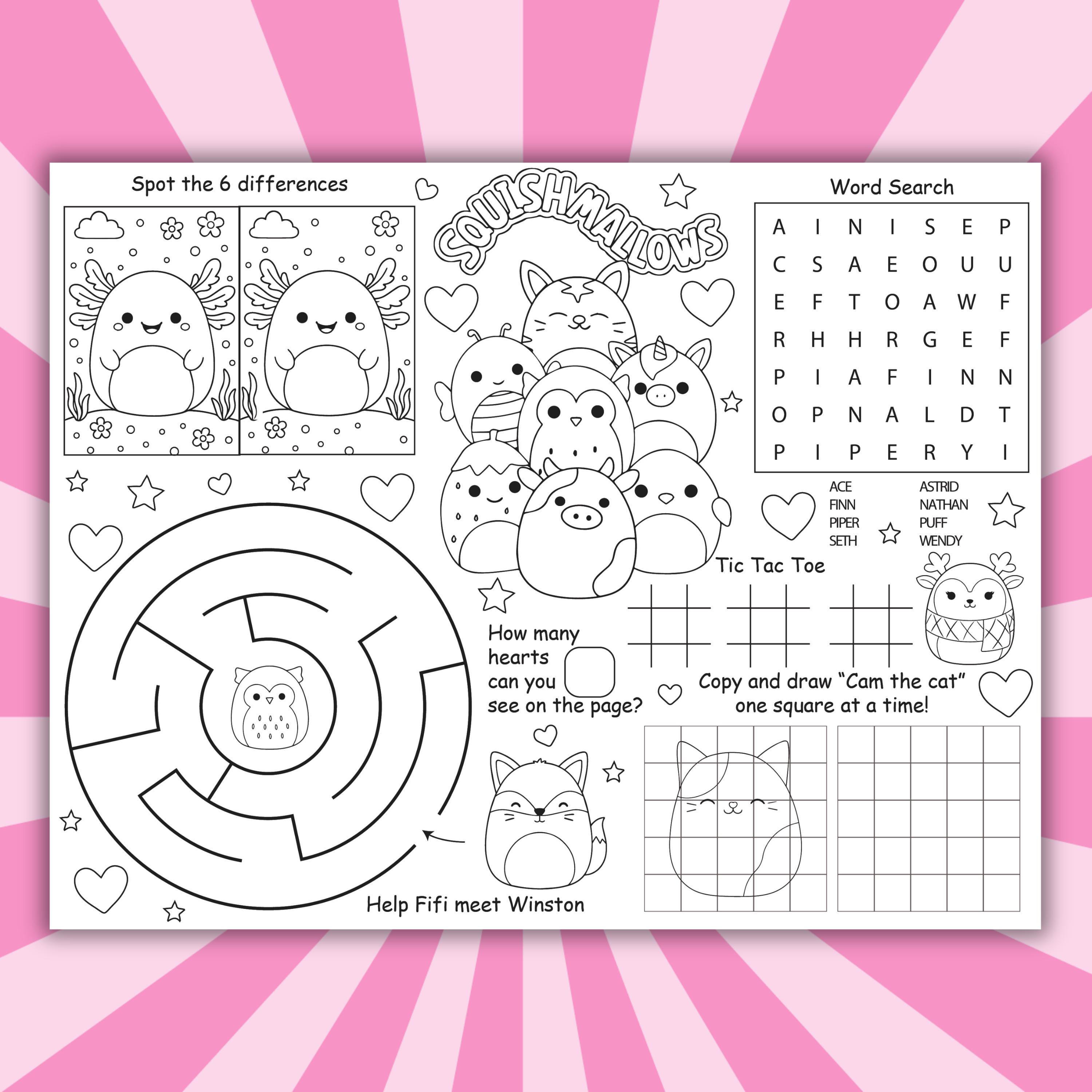 Squishmallow Activity Sheet, Squishie Birthday Placemat, Kawaii Squishy ...