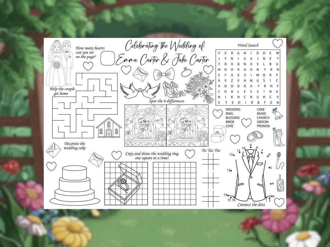 Printable Personalized Wedding Activity Sheet, Custom Wedding Coloring ...