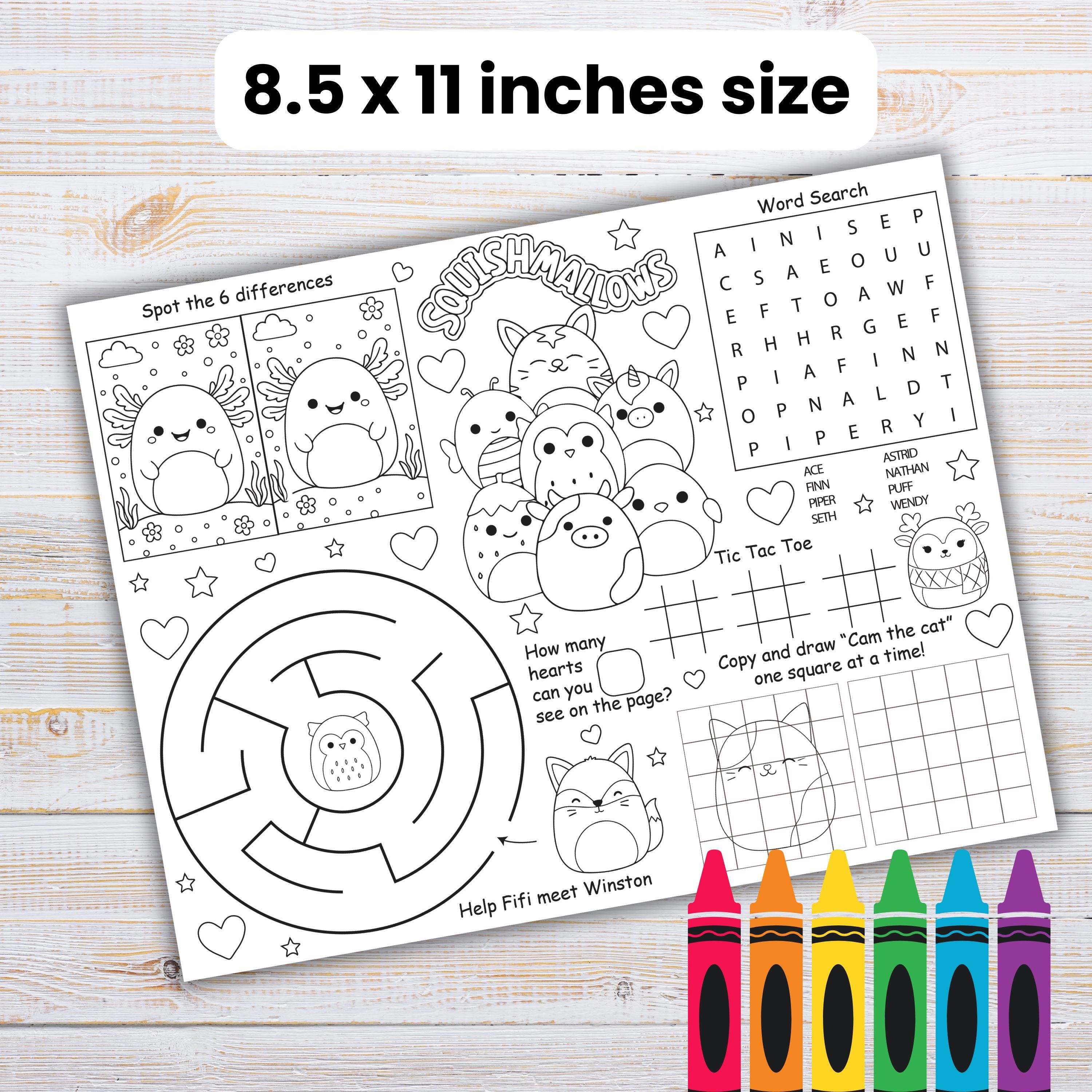 Squishmallow Activity Sheet, Squishie Birthday Placemat, Kawaii Squishy ...