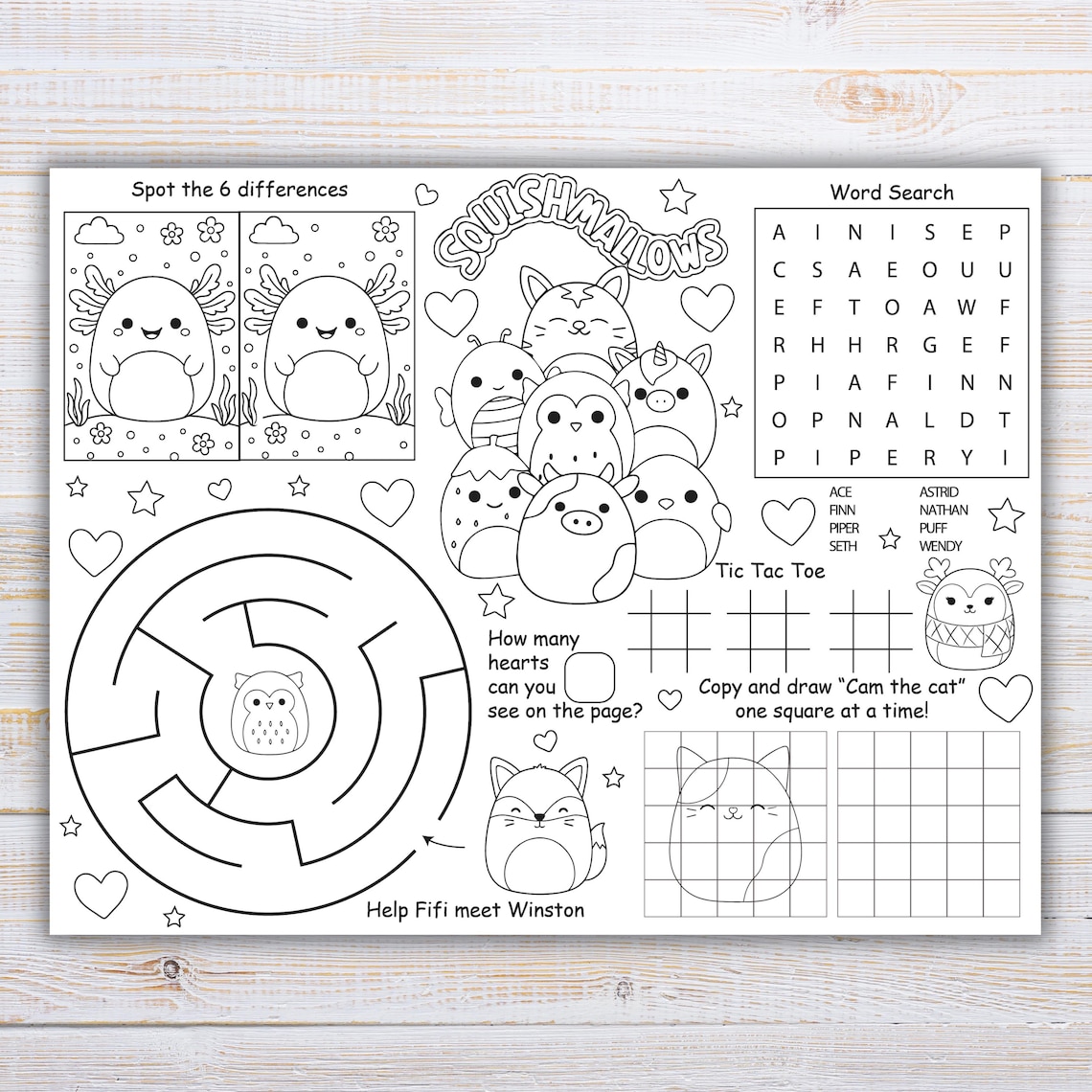 Squishmallow Activity Sheet, Squishie Birthday Placemat, Kawaii Squishy ...
