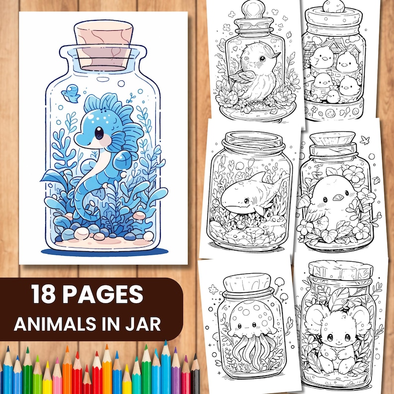 Animals in Jars Coloring Book: Kawaii Style Activity (PDF) - Etsy