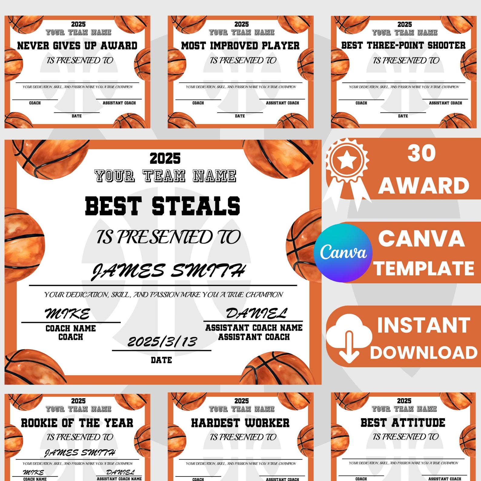 Basketball Award Certificates: Editable Team Awards (digital Download ...