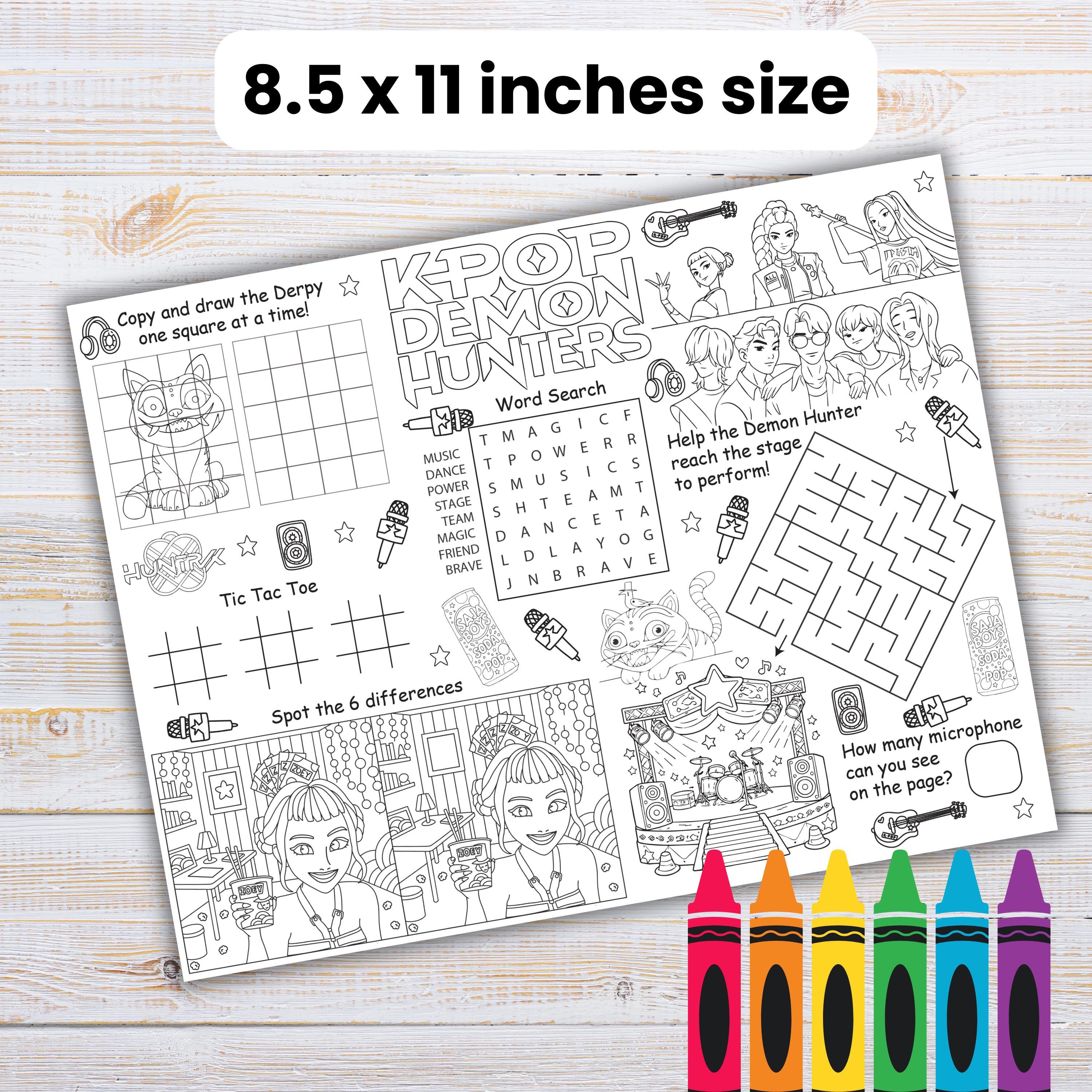 Huntrix Birthday Activity Sheet, K Pop Coloring Placemat, K-pop Demons ...