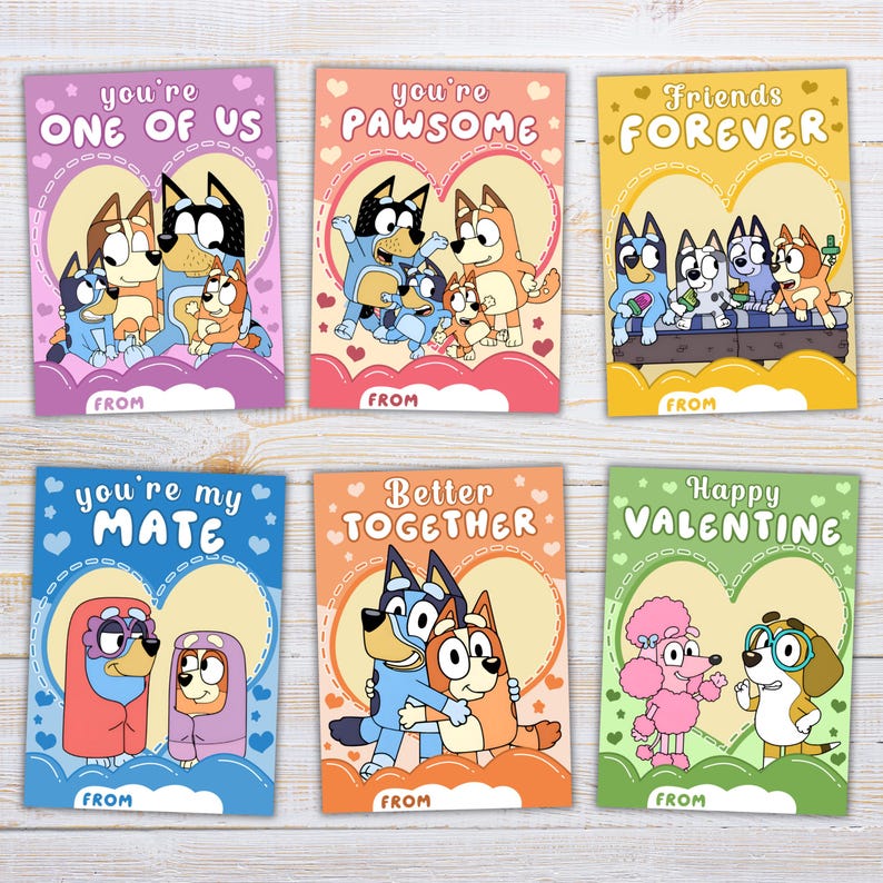 Bluey Valentine Cards, Bluey and Bingo Classroom Valentines (instant ...