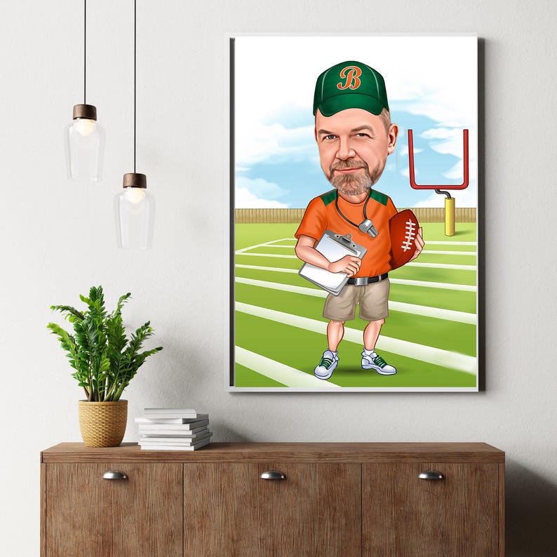 Personalized Football Coach Caricature – Custom Digital Sports Art ...